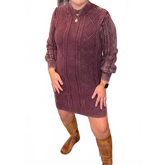 Dex | Tops | New Dex Perfect Cable Knit Sweater Dress In Plum | Poshmark